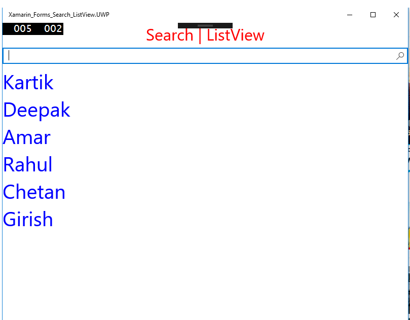 Searching A Name From The Listview Using Xamarinforms For Uwp