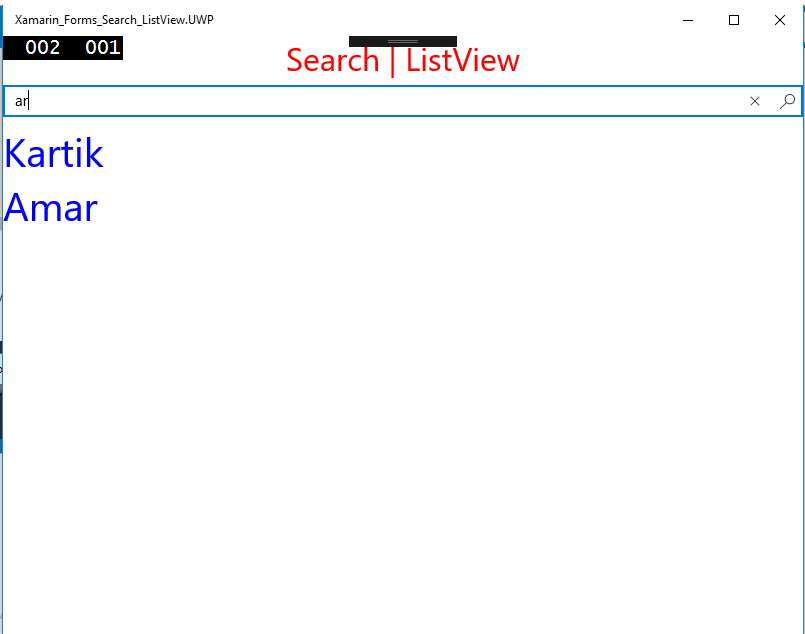 Searching A Name From The ListView Using Xamarin.Forms For UWP