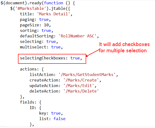 Select Multiple Rows From Jtable And Delete Using Asp Mvc