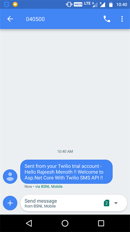 Sending SMS Using ASP.NET Core With Twilio SMS API Sending SMS Using ASP.NET Core With Twilio SMS API