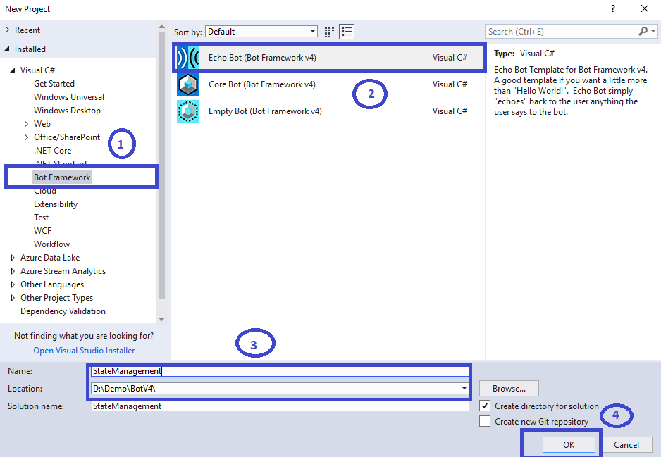 Set User and Conversation using State Management with Azure Bot Framework SDKV4