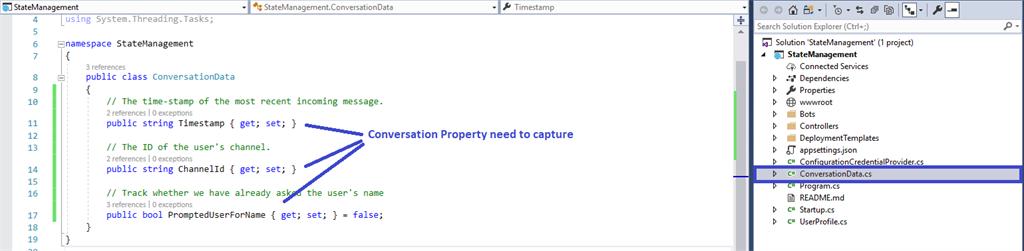 Set User and Conversation using State Management with Azure Bot Framework SDKV4