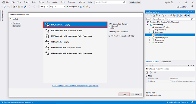 Setting up an MVC Core 3.0 Application with an Empty Template