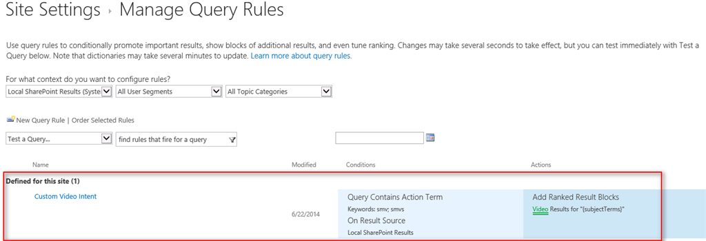 Sharepoint 2013 How To Create Custom Intent Based Results Blocks Using Query Rules