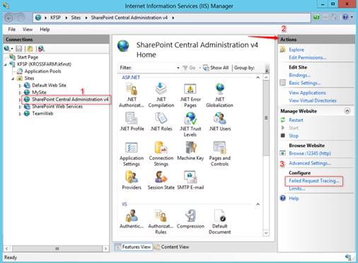 Sharepoint Central Admin Error Enable Failed Request Trace Logging