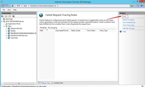 Sharepoint Central Admin Error Enable Failed Request Trace Logging