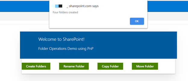 SharePoint Folder Operations Demo Using PnP JS In React Based SPFx Webpart