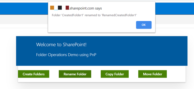 SharePoint Folder Operations Demo Using PnP JS In React Based SPFx Webpart