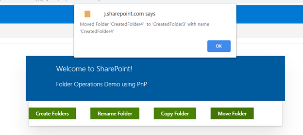 SharePoint Folder Operations Demo Using PnP JS In React Based SPFx Webpart