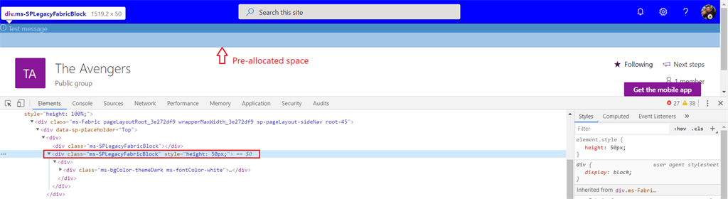 SharePoint Framework Extension: Preallocate space for an Application Customizer