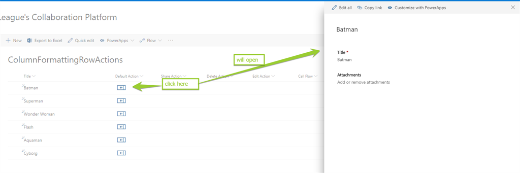 Add Custom Row Actions In Sharepoint List Items With Column Formatting 7805