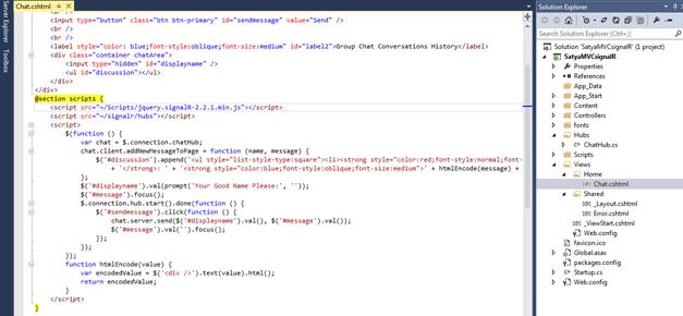 SignalR Message Conversation App Using ASP.NET MVC 5 In Real Time Scenario