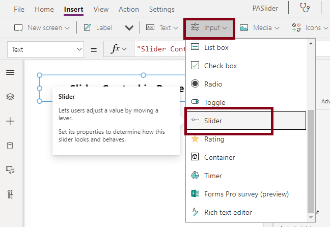 Slider Control In Power Apps