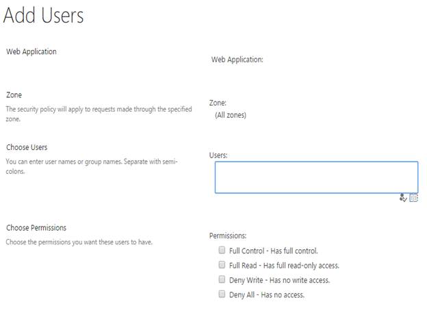Specify Web Application User Policy In Sharepoint 2013 Central Administration