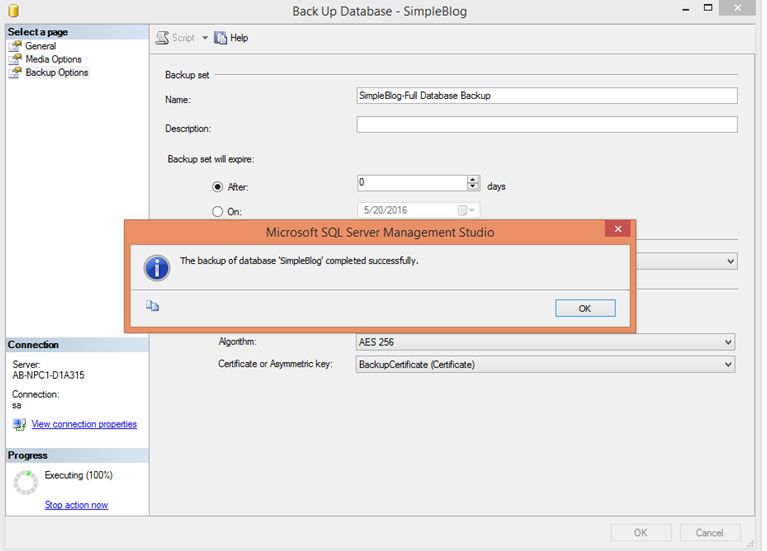 SQL Server 2014 Database Backup - Encryption