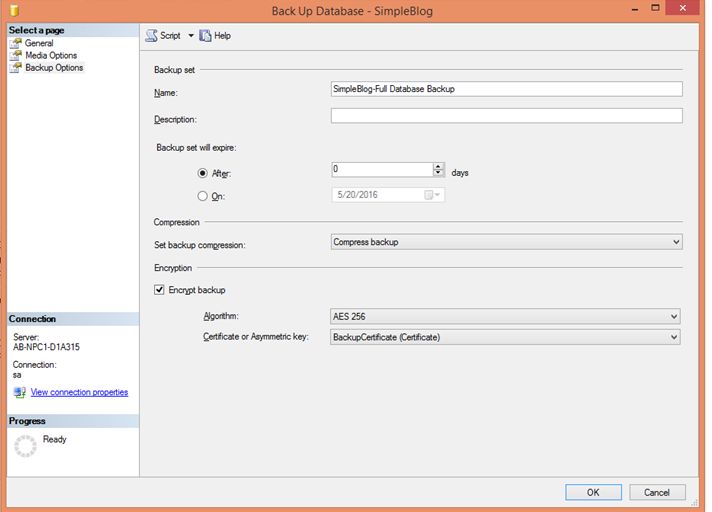 SQL Server 2014 Database Backup - Encryption