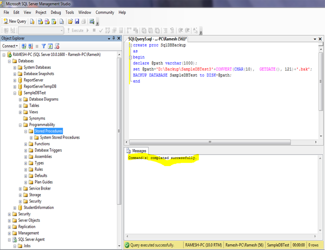 Sql Server Db Backup Using Stored Procedure In Winform Application 5415