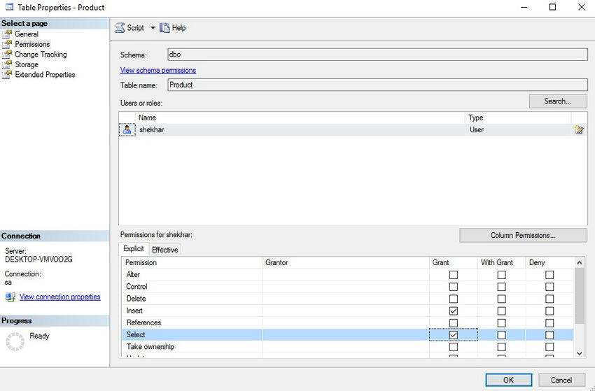 SQL Server: Grant Permission To A Particular Table