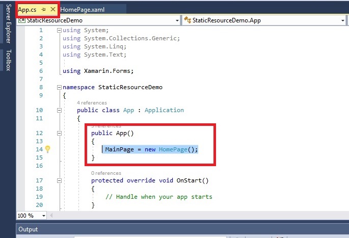 Static Resource Using Xamarin.Forms Version (1.0)