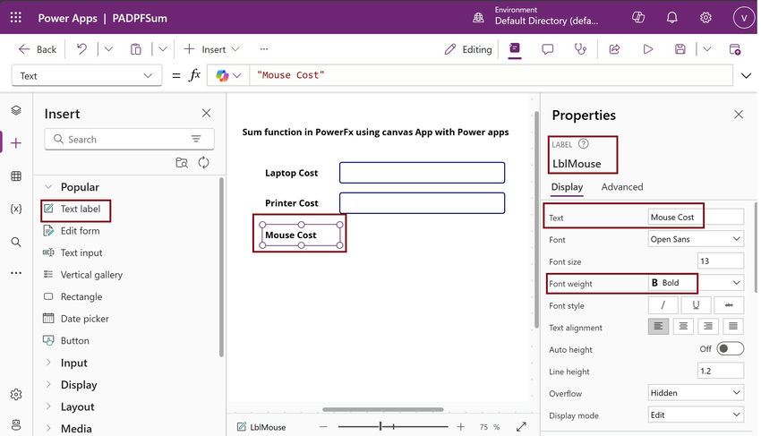 Sum Function in PowerFx using Canvas App with Power Apps
