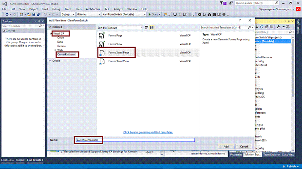 Switch Control In Xamarin.Forms Application For Android And UWP