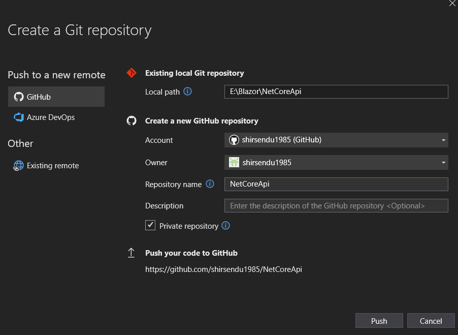 Sync .Net Core Project To GIT Repository