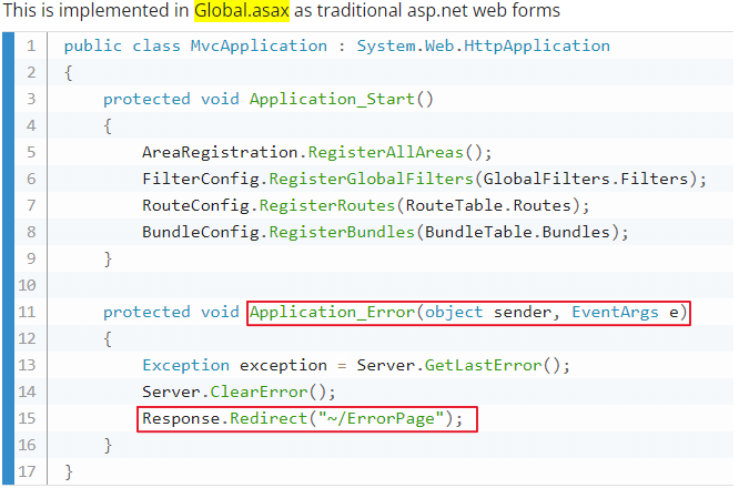 Exception Handling (5), in ASP.NET Summary