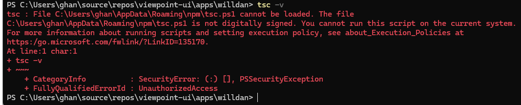 Typescript Command Tsc Not Running In Terminal And Powershell