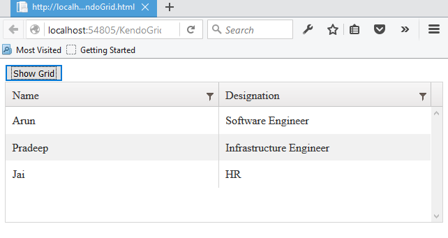 Populate The Kendo Grid On Button Click Event In Aspnet Application