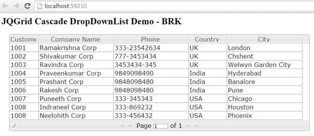 Cascading DropDownList In jqGrid Using MVC