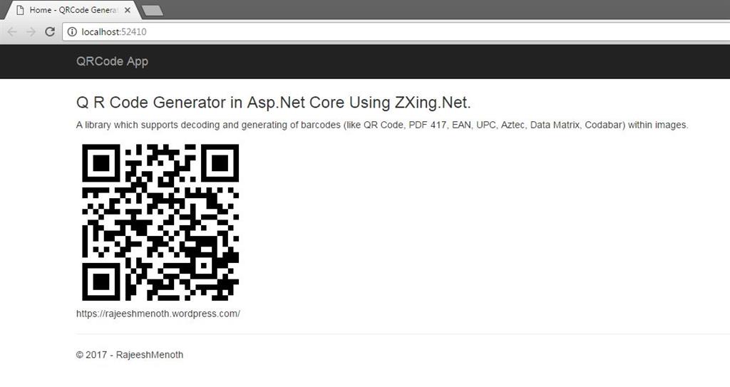 QR Code Generator In ASP.NET Core Using ZXING.NET