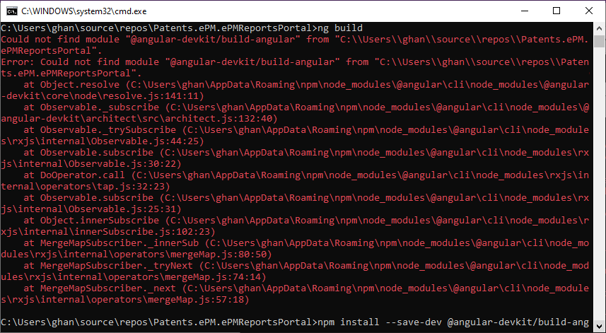 A Fix To Exception Could Not Find Module Angular Devkitbuild Angular”