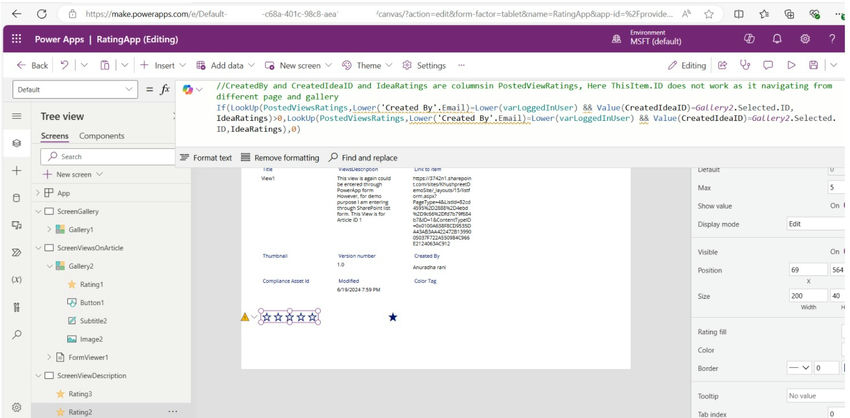 Total Rating, Average Ratings in PowerApps