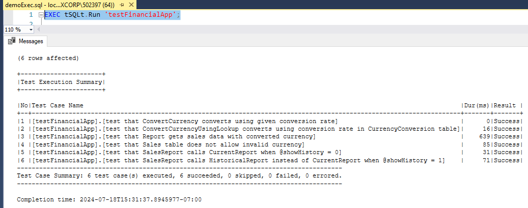 Unit Test (2) --- TSQLT