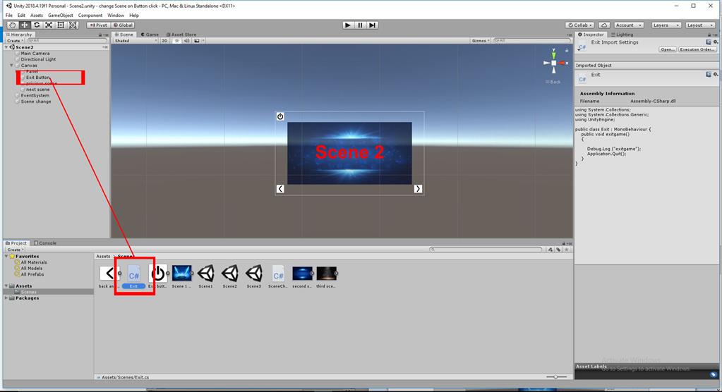 Change Scene On Button Click Using C# Scripts In Unity