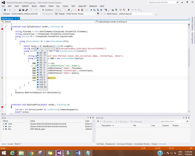 Upload Files And Save In Oracle Database In Blob Format In Aspnet