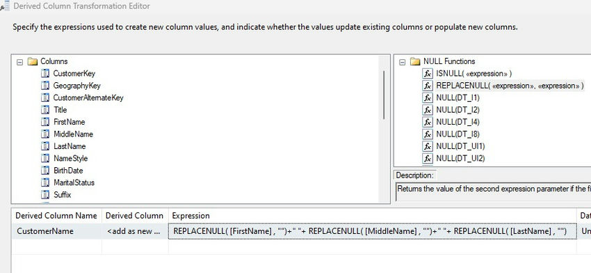 Using Derived Column Task in SQL Server Integration Services