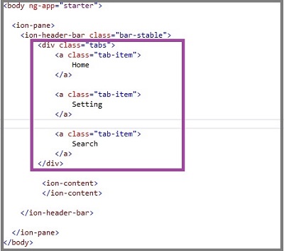 Using Ionic Tabs Control Classes In Visual Studio 2015