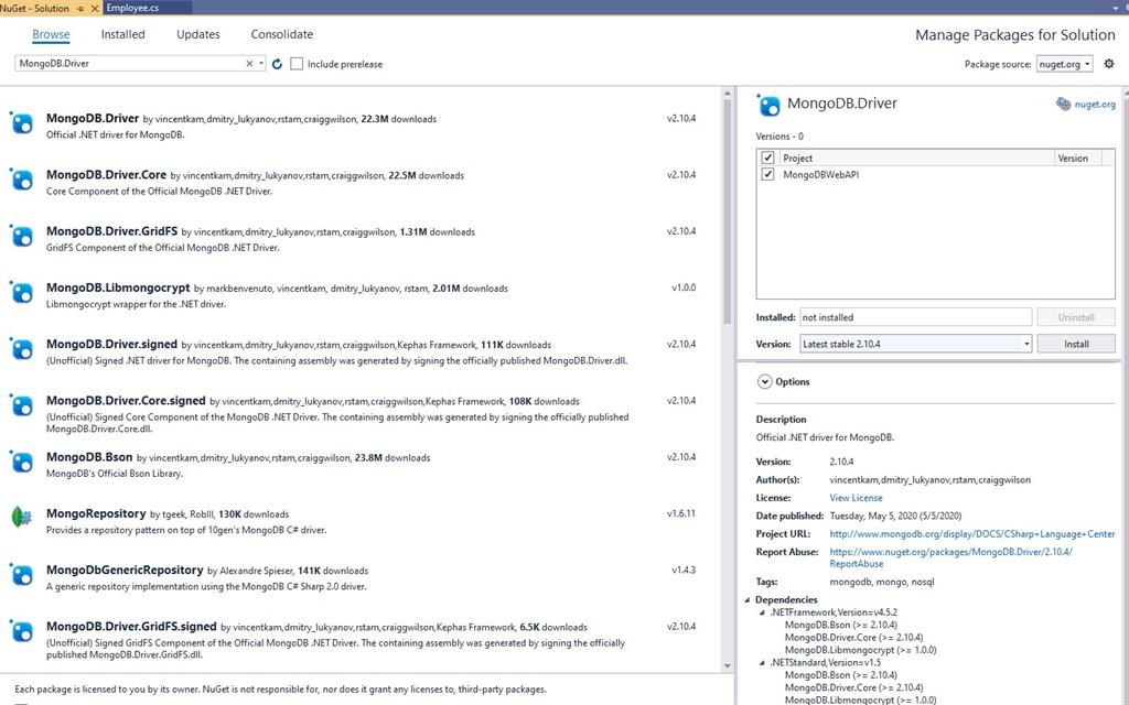 Using MongoDB With ASP.NET Core Web API