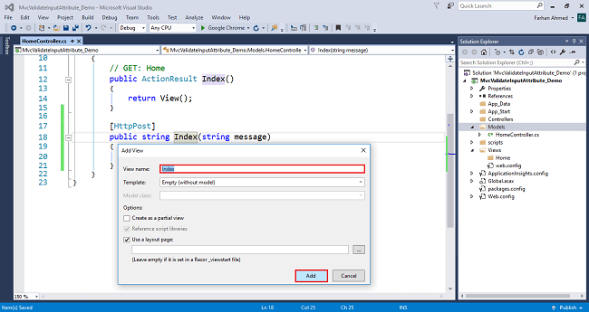 ValidateInput Attribute In ASP.NET MVC