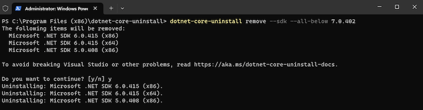 Why you need to uninstall old versions of .NET Core