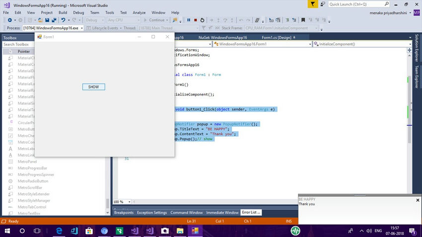 Popup Notification in Windows Forms