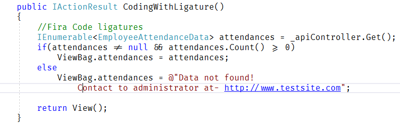 Writing Code With Programming Ligatures In Visual Studio