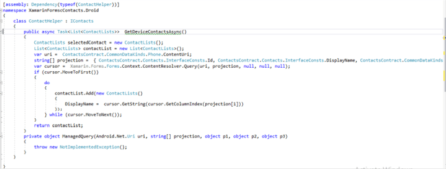 Xamarin.Forms - Contact Picker Using DependencyService Xamarin.Forms - Contact Picker Using DependencyService