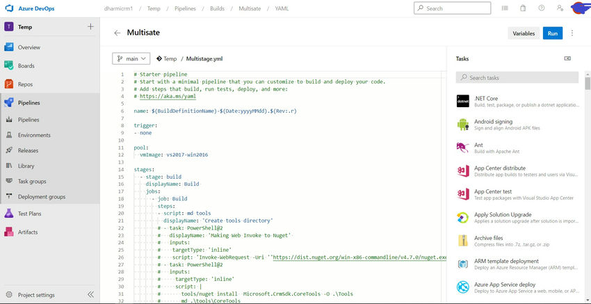 YAML for Build and Release Azure DevOps Pipelines