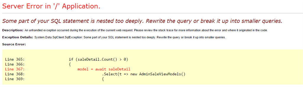 Some Part Of Your Sql Statement Is Nested Too Deeply
