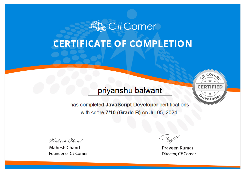 JavaScript Developer Certification